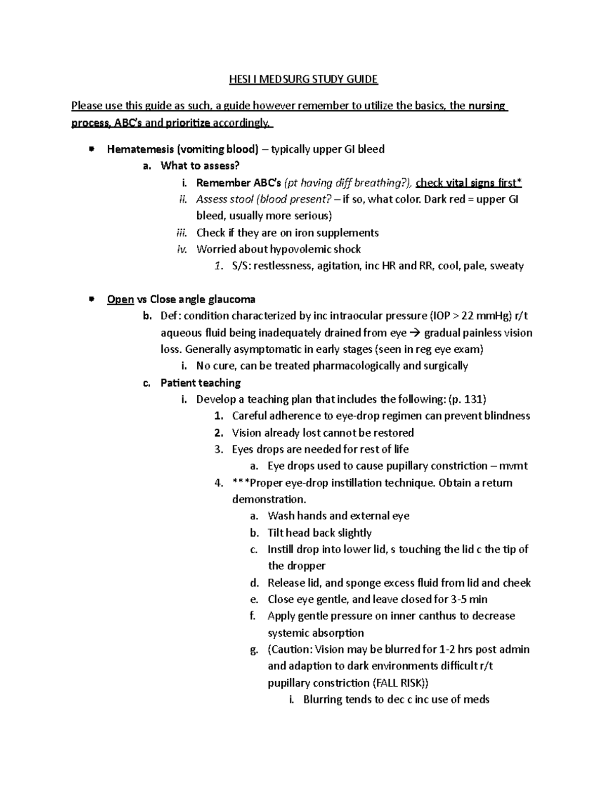 Hesi Med Surg Study Guide - Hematemesis Information Nursing Processes ...