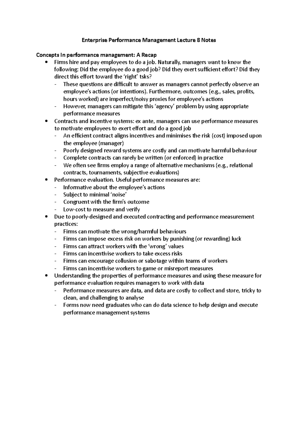 Enterprise Performance Management Lecture 8 Notes - Naturally, managers ...