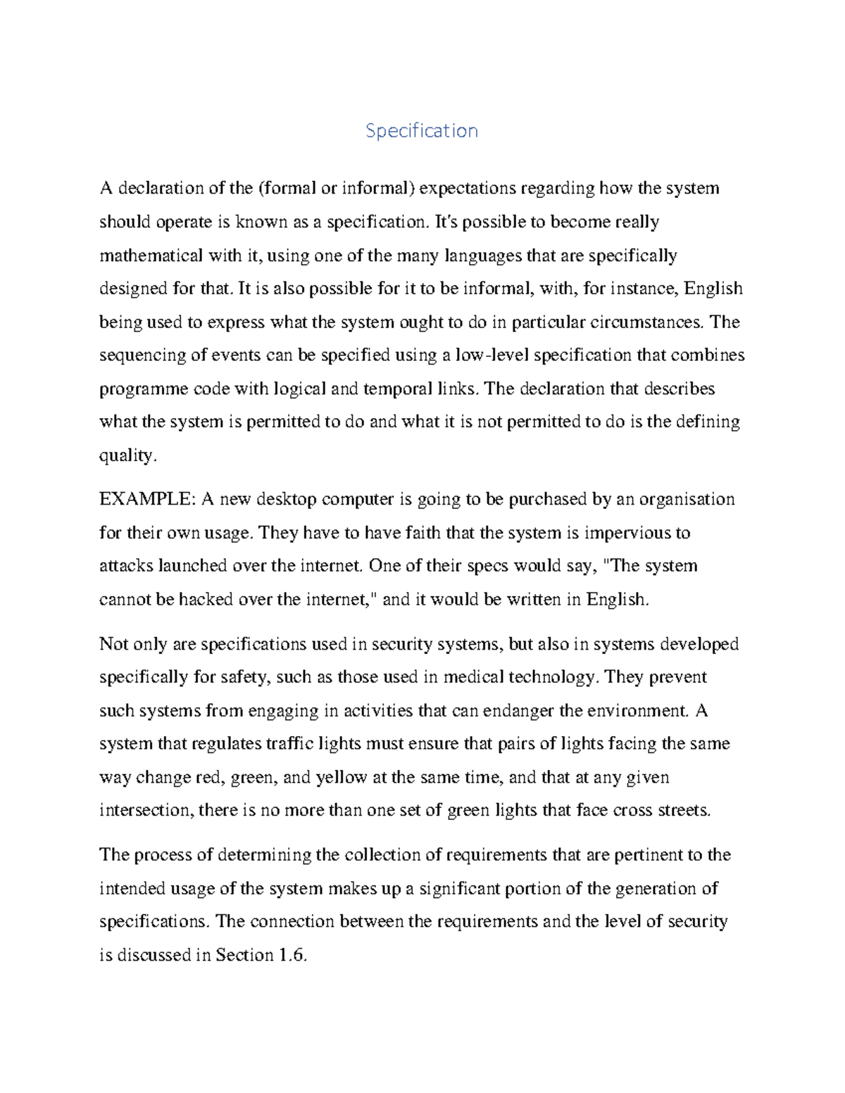 Specification - It's possible to become really mathematical with it ...