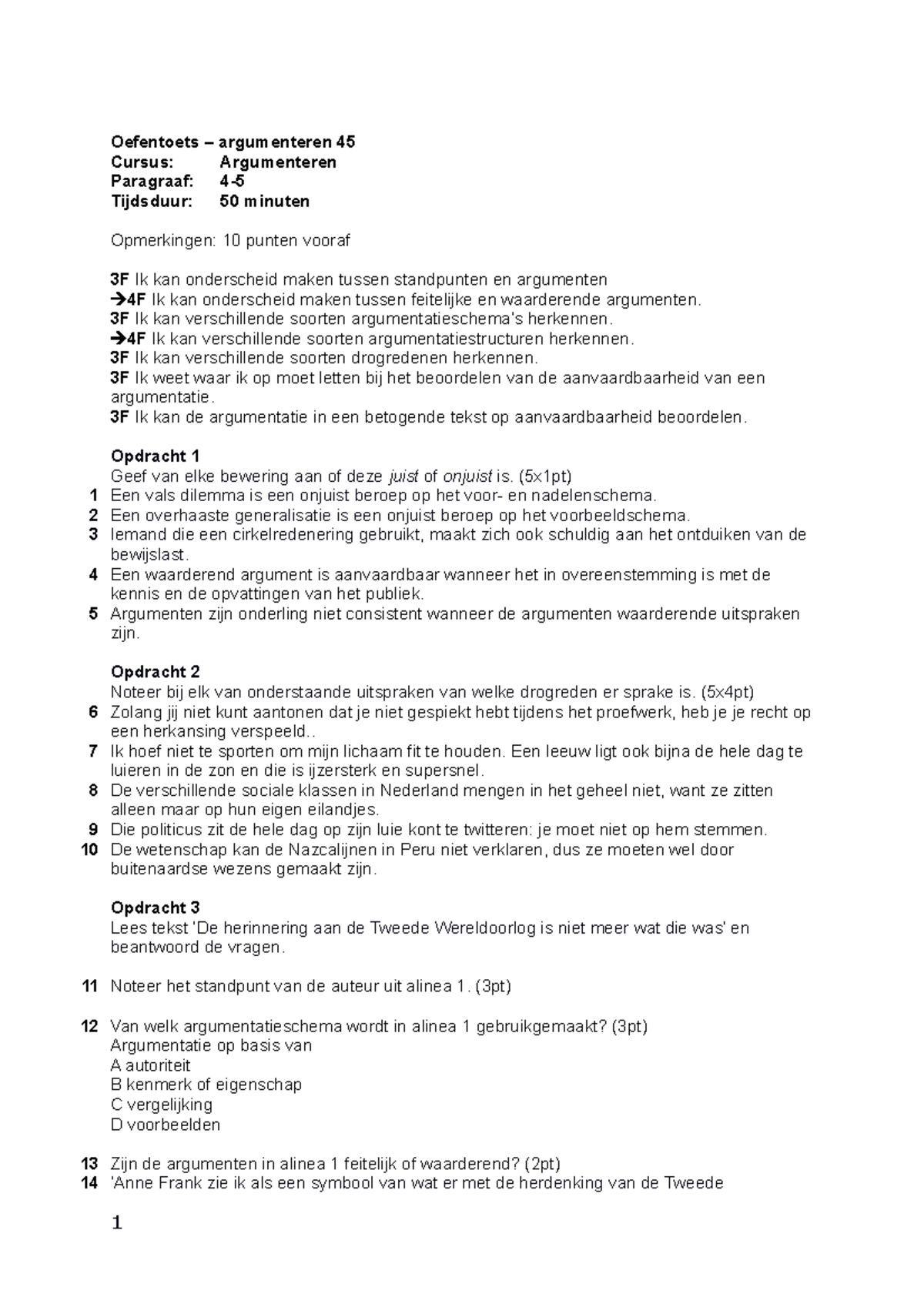 D-toets argumenteren klas 5v1 - Oefentoets – argumenteren 45 Cursus ...