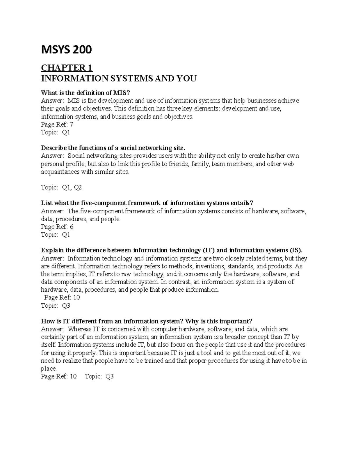 MSYS 200 ch1and2for BBJan 4 - MSYS 200 CHAPTER 1 INFORMATION SYSTEMS ...
