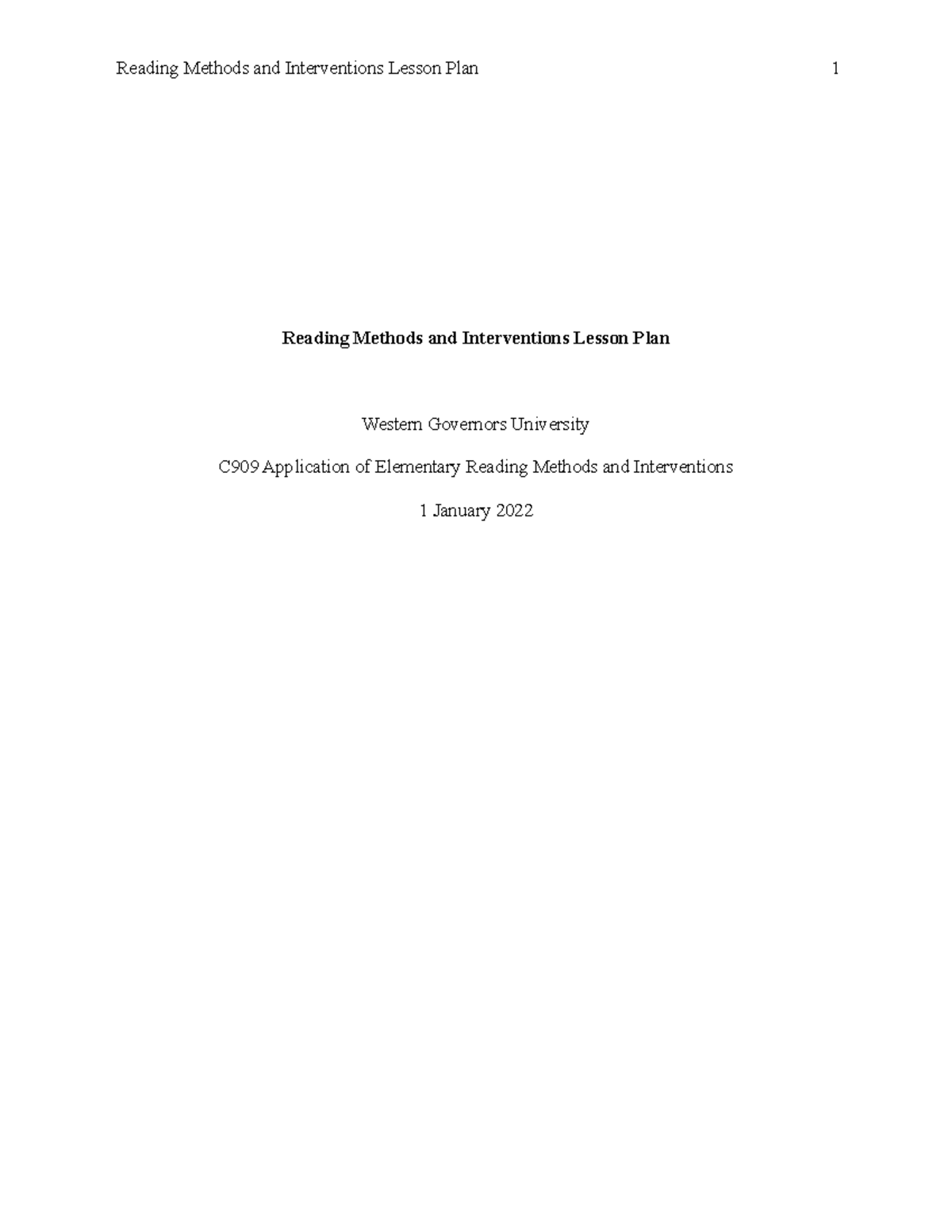C909 Reading Methods and Interventions Lesson Plan - Reading Methods and Interventions Lesson ...