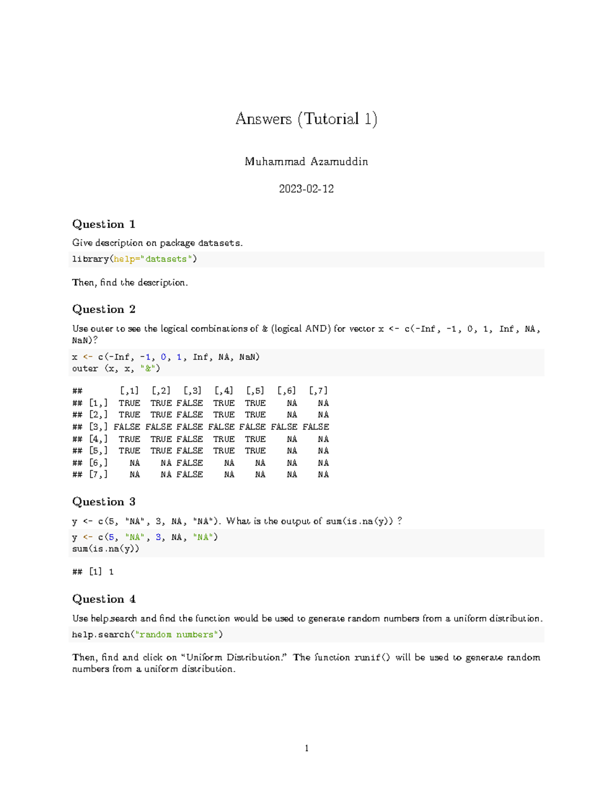 Tutorial 1 Answers Answers Tutorial 1 Muhammad Azamuddin 2023 02 Question 1 Give