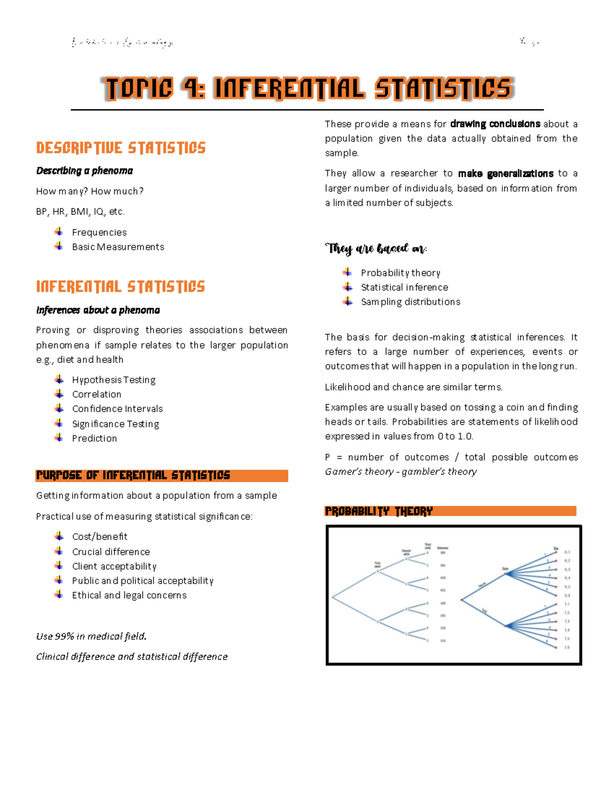 Inferential- Statistic- Notes - DESCRIPTIVE STATISTICS Describing a ...