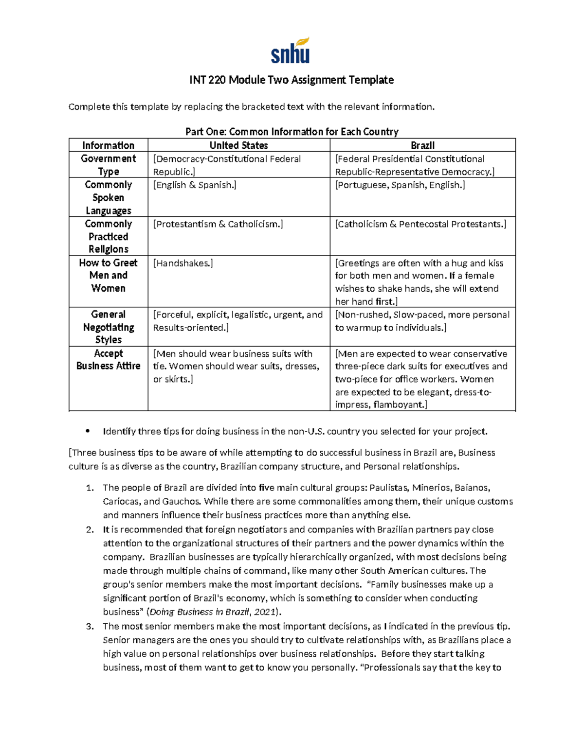 Module Two 2-2 Assignment Cultural Comparisons Shane Windley updated 28 Jan - INT 220 Module Two ...
