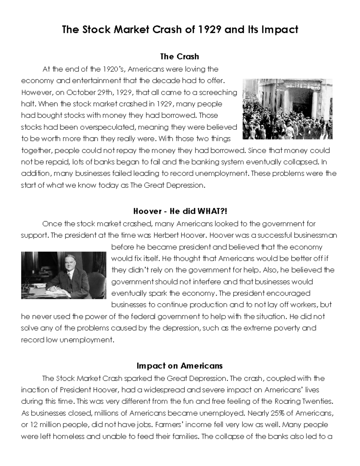 5SS The Crash and Hoover Passage AKS 37a - The Stock Market Crash of ...