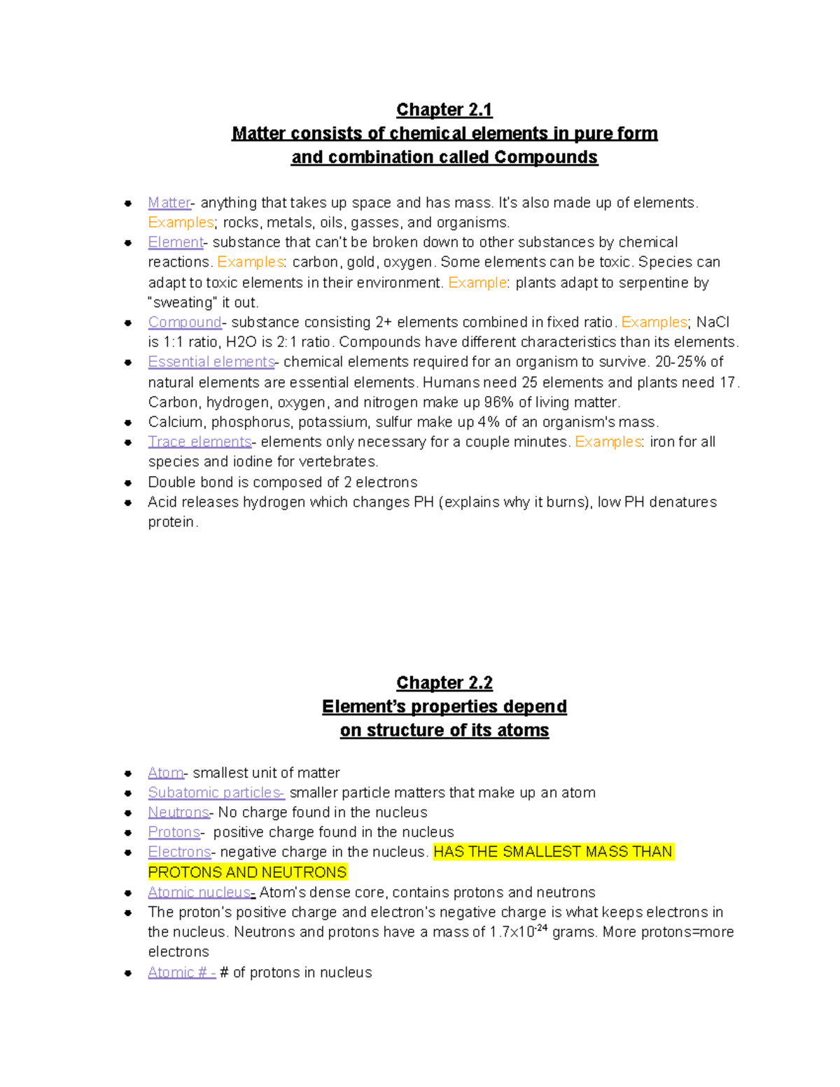 Chapter 2 - Element properties - Chapter 2. Matter consists of chemical ...