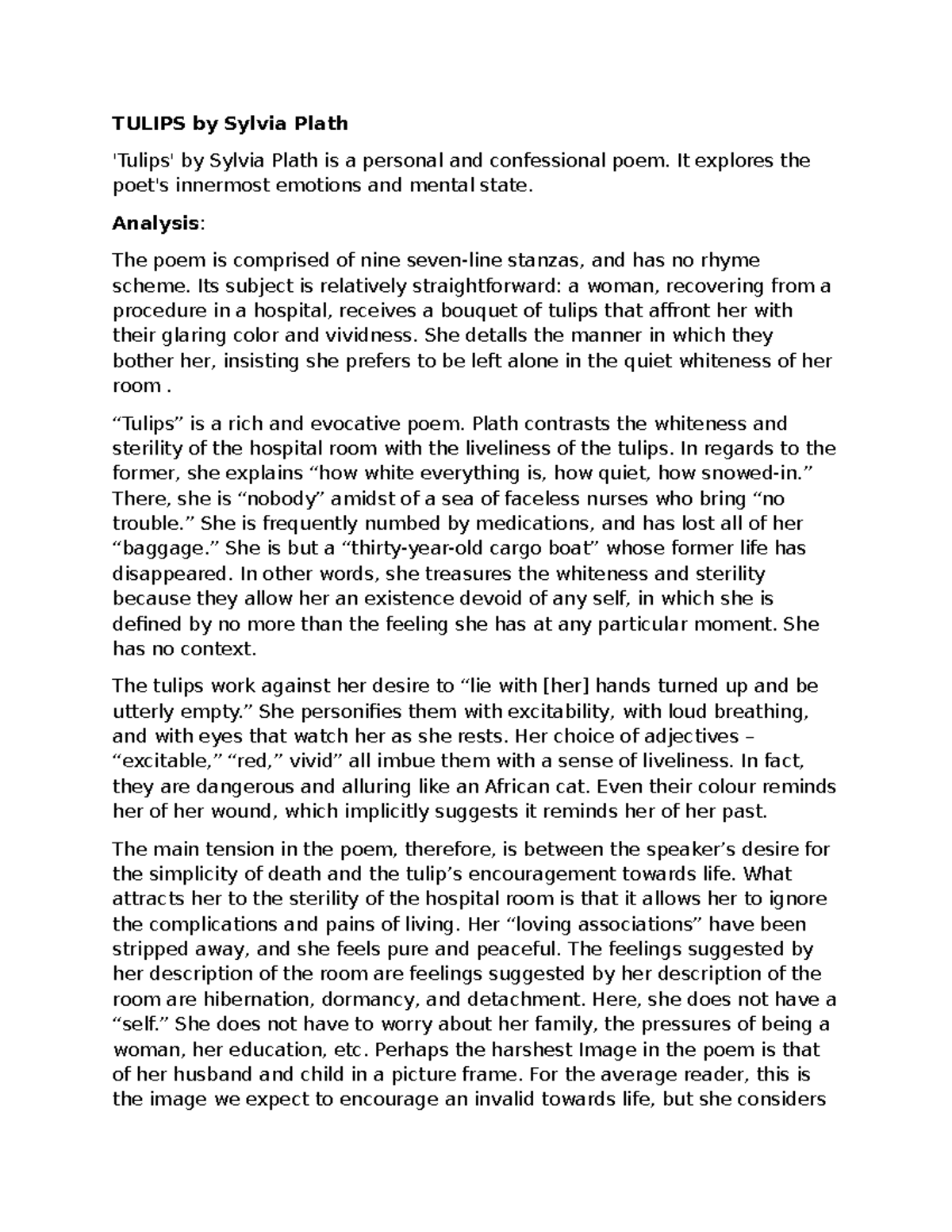 Tulip - Kkllllll - TULIPS by Sylvia Plath 'Tulips' by Sylvia Plath is a ...