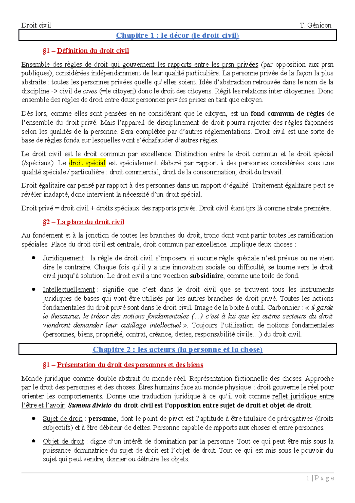 CM droit civil - Chapitre 1 : le décor (le droit civil) §1 – Définition ...