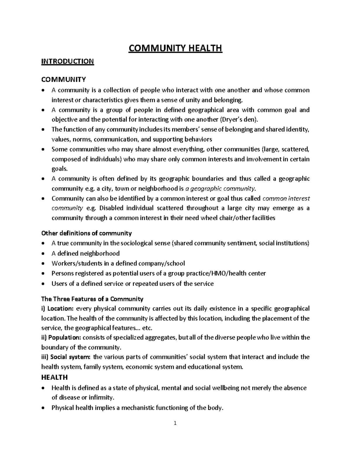 Community Health - COMMUNITY HEALTH INTRODUCTION COMMUNITY A community ...