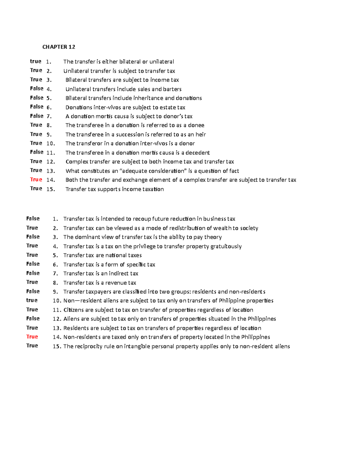 Chapter 12 TAX Answer KEY - true True True False False False False True ...