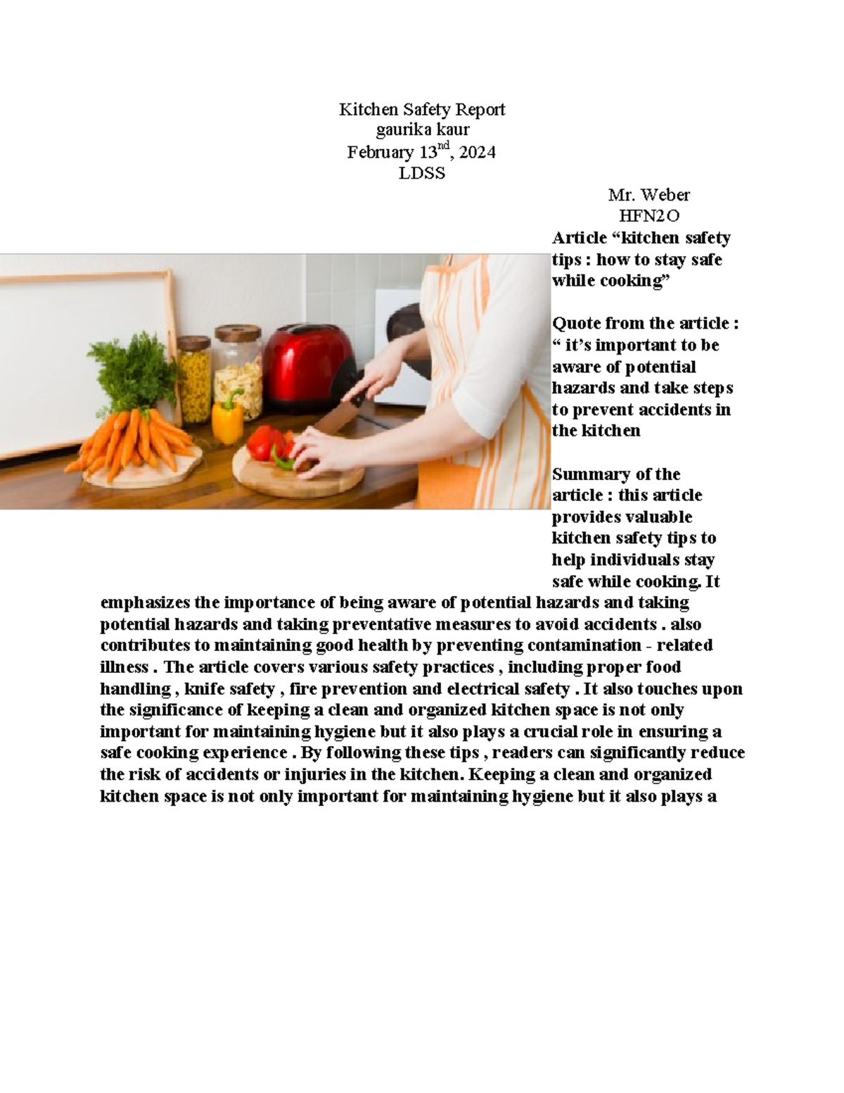 Kitchen safety report - Kitchen Safety Report gaurika kaur February 13 ...