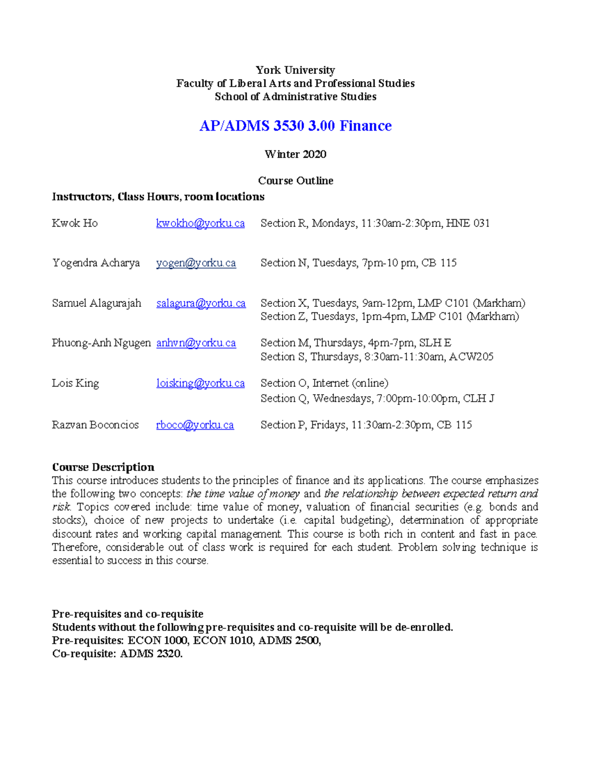 Course Outline for the subject - York University Faculty of Liberal ...