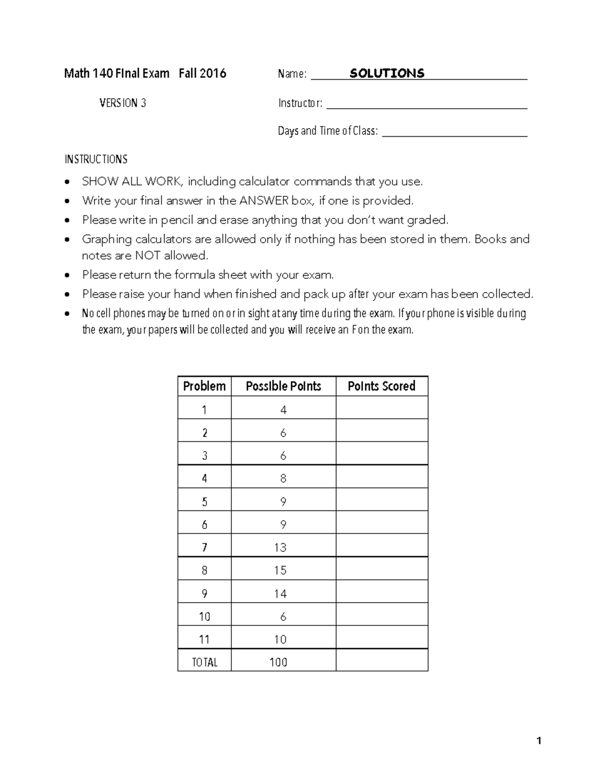 Fall 2016 2016 final exam solution solved - ####### Math 140 Final Exam ...