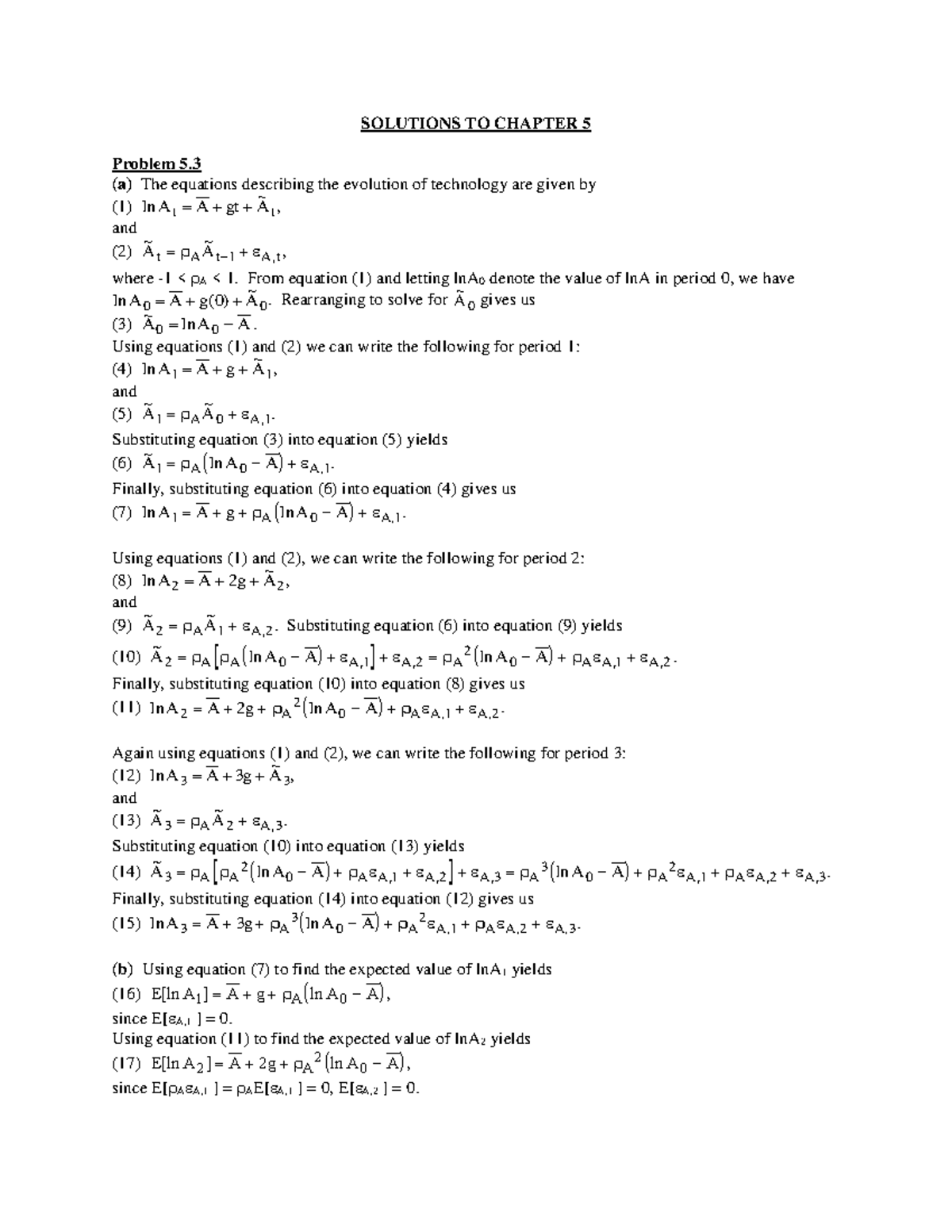Romer 5e solutions manual 05 - SOLUTIONS TO CHAPTER 5 Problem 5. (a) The equations describing ...