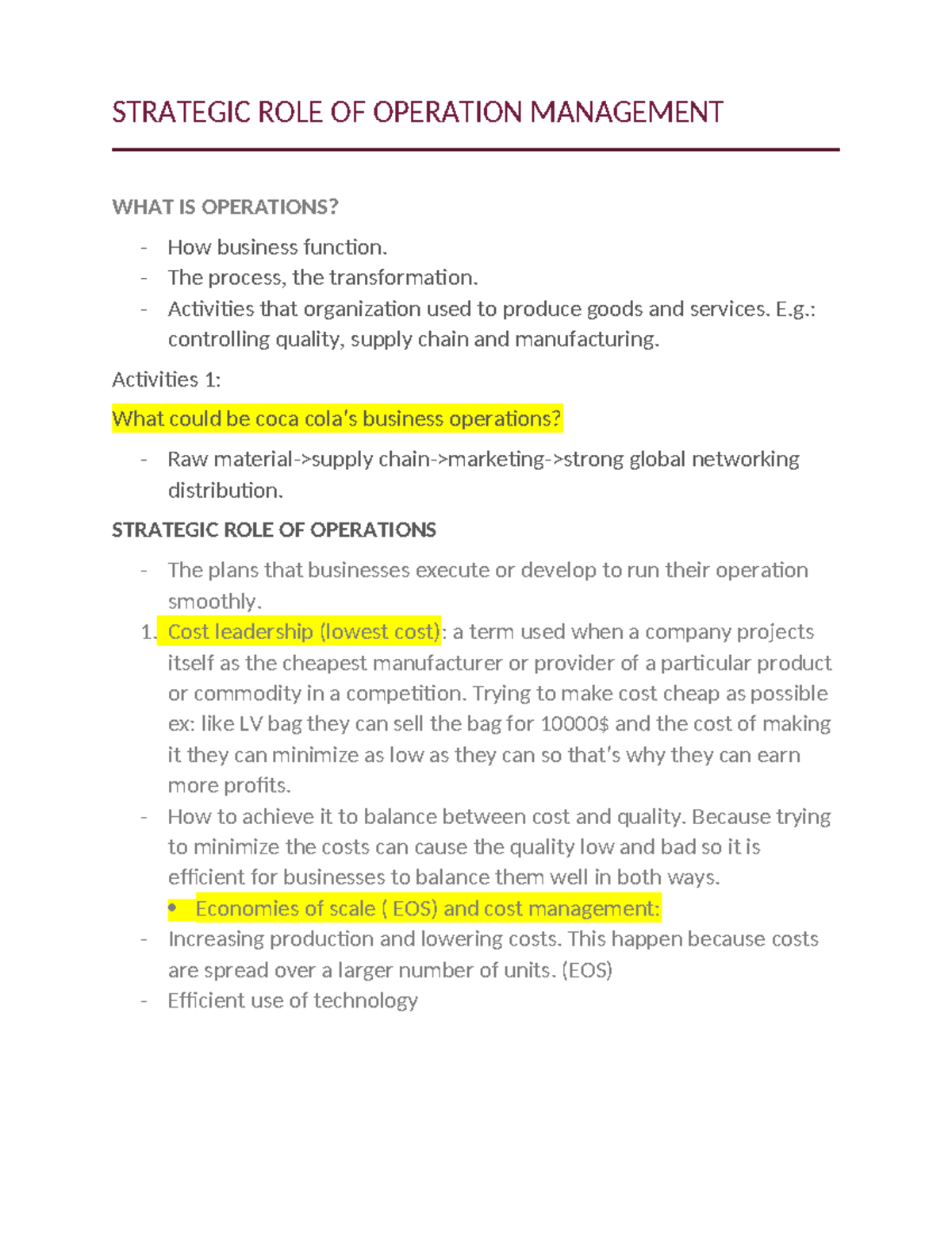Strategic ROLE OF Operation Management - STRATEGIC ROLE OF OPERATION ...