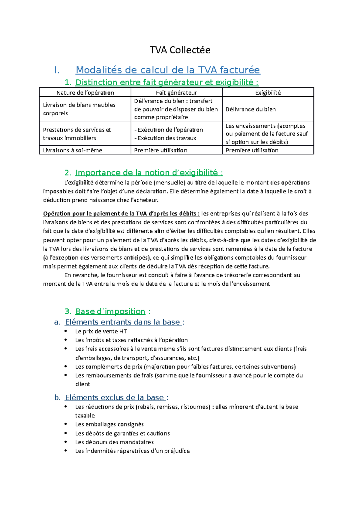 Chapitre 3 - TVA collectée - TVA Collectée I. Modalités de calcul de la ...