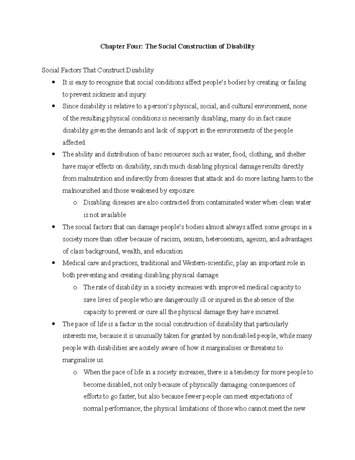 Chapter Four The Social Construction of Disability - Since disability ...