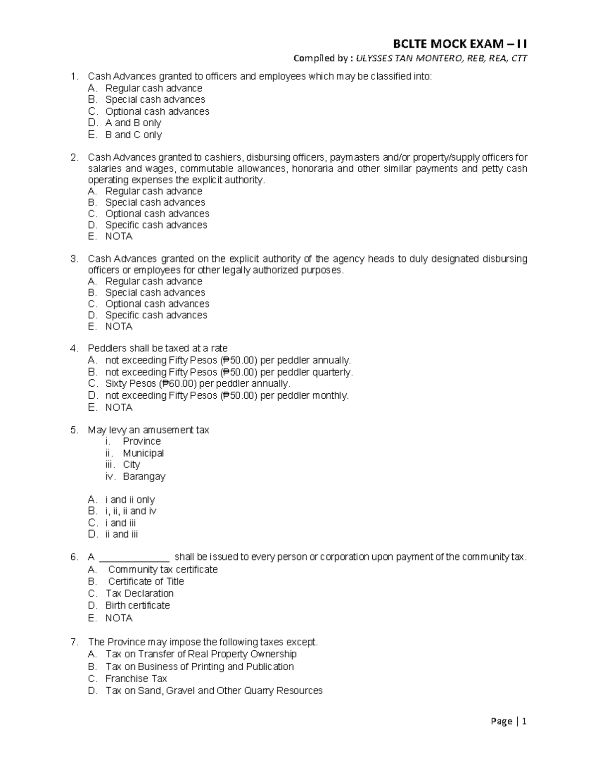 Toaz - This is a reviewer plus Mock Quizzes for BCLTE reviewee ...