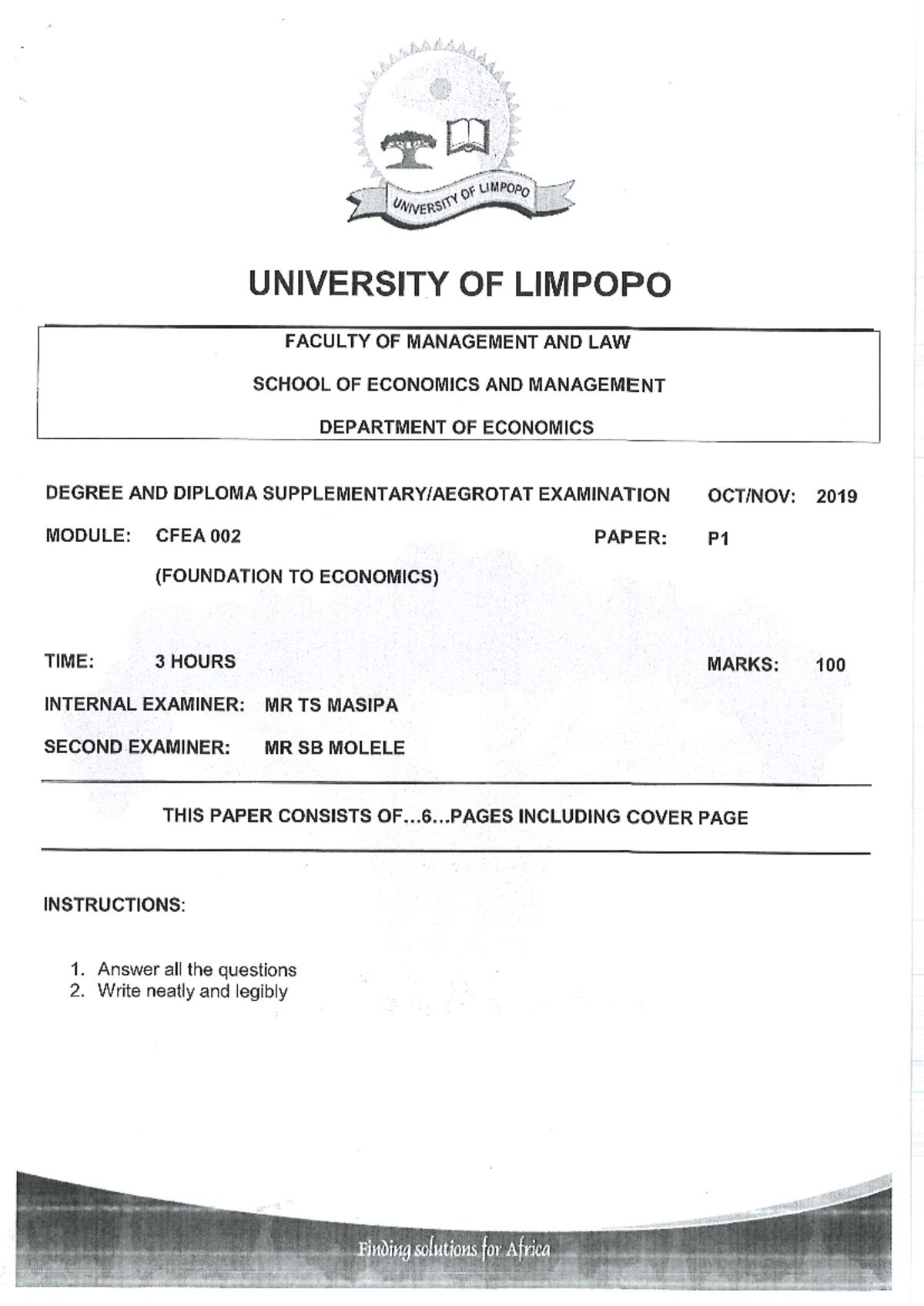 CFEA 022 P1 OCT NOV 2019 - past question paper - OF LIMPOPO UNIVERSITY ...