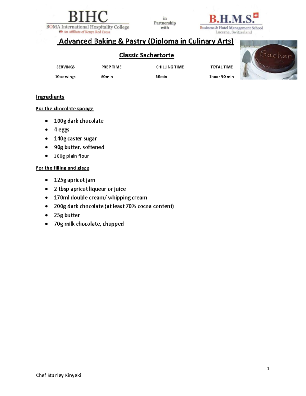Classic Sachertorte - 1 Chef Stanley Kinyeki Advanced Baking & Pastry ...