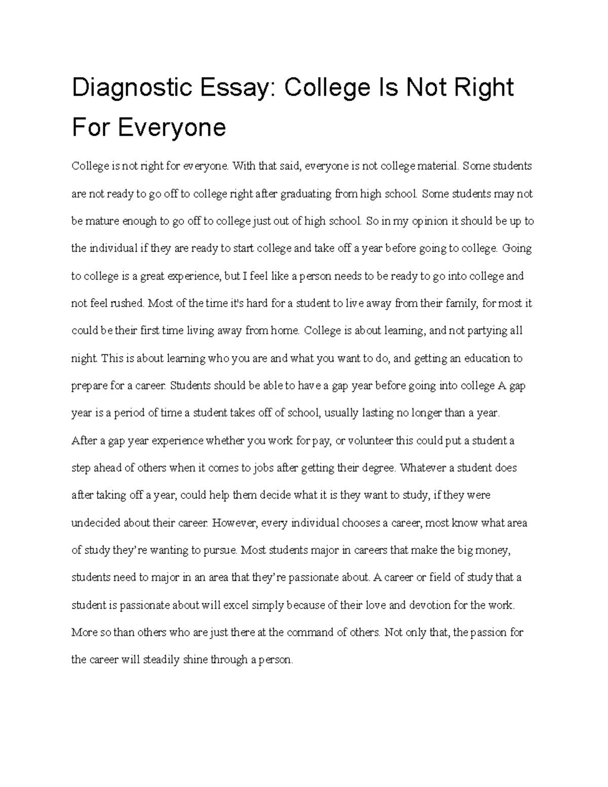 Diagnostic Essay Example Telegraph