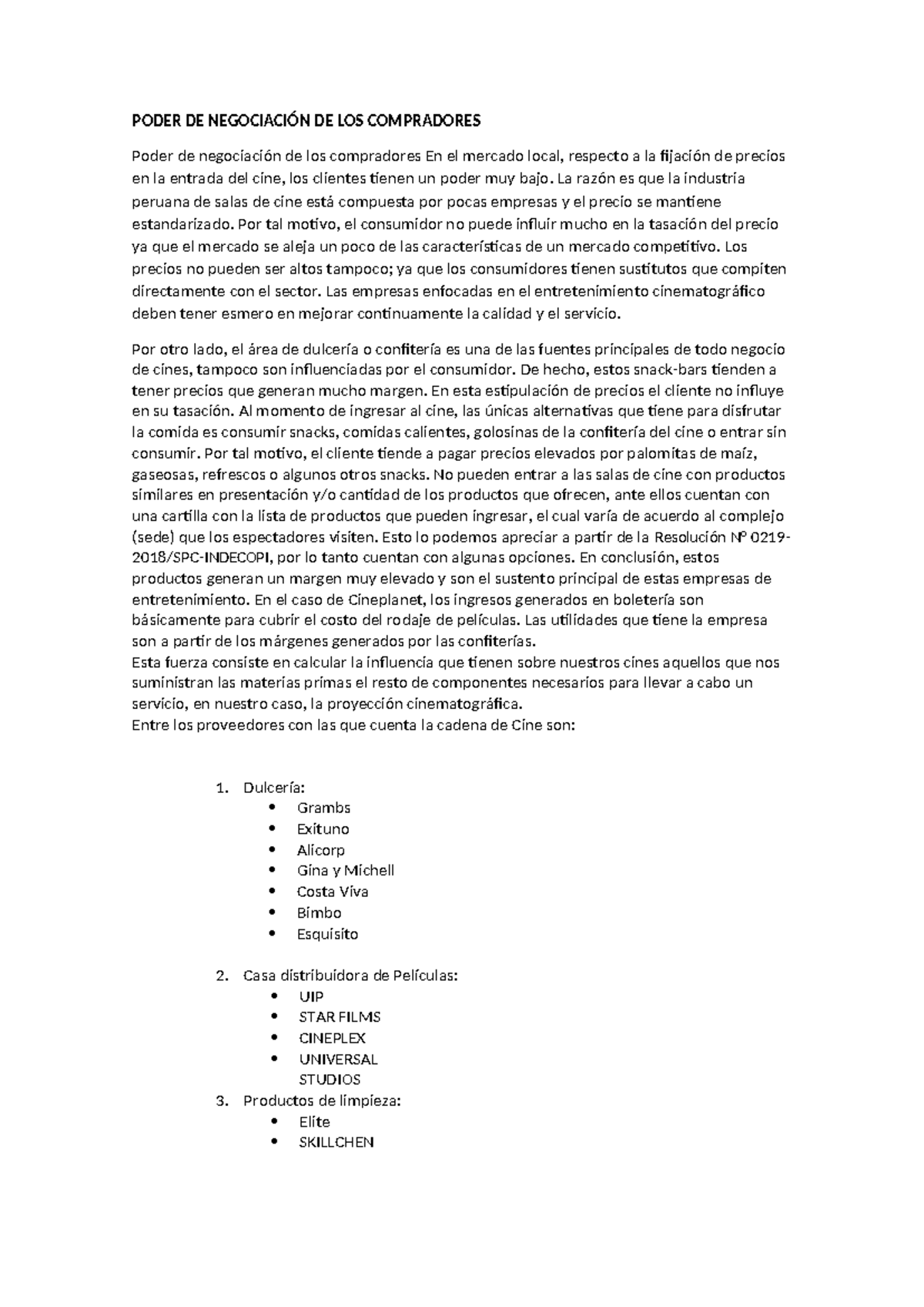 Compradores. Poder DE Negociacion- Cineplanet - PODER DE NEGOCIACIÓN DE ...