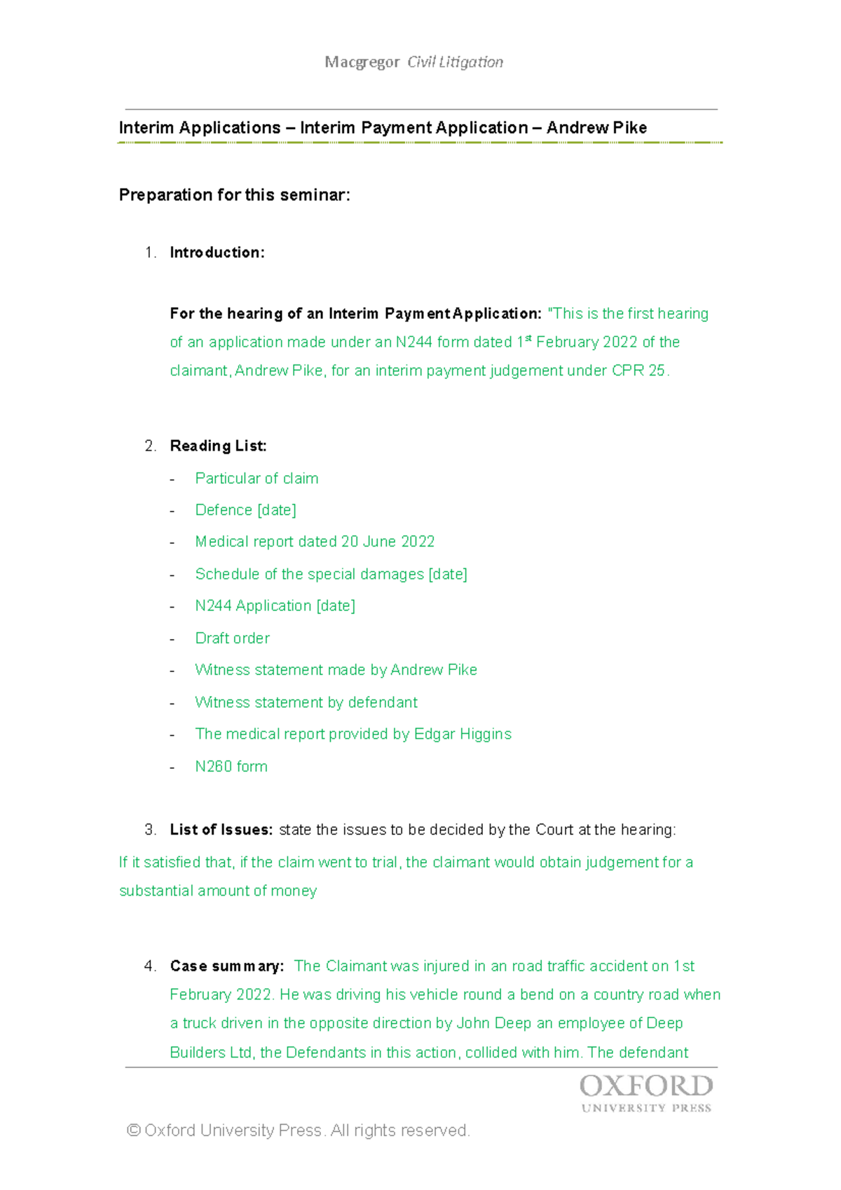 Interim payment application - Andrew Pike - Macgregor Civil Litigation ...
