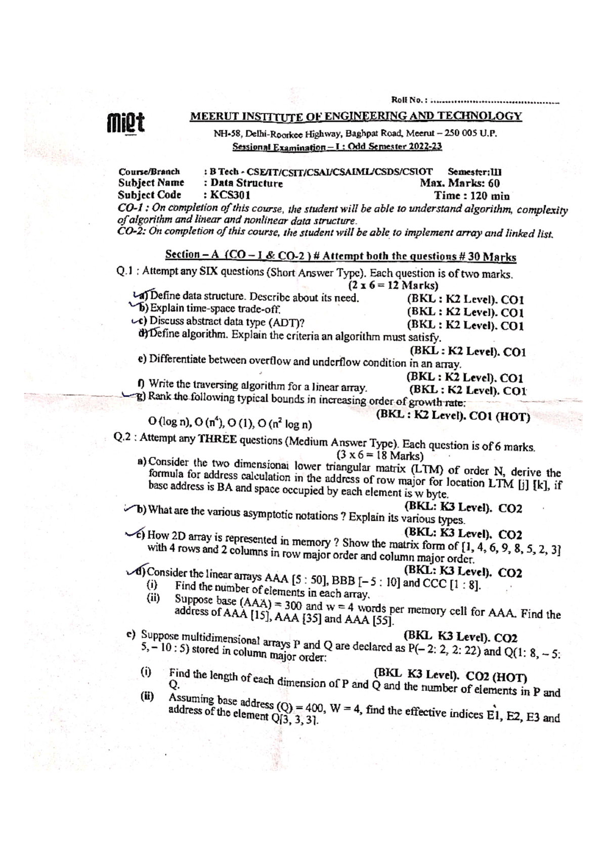 Sessional 1 - paper - Bachelor of computer applications - Studocu