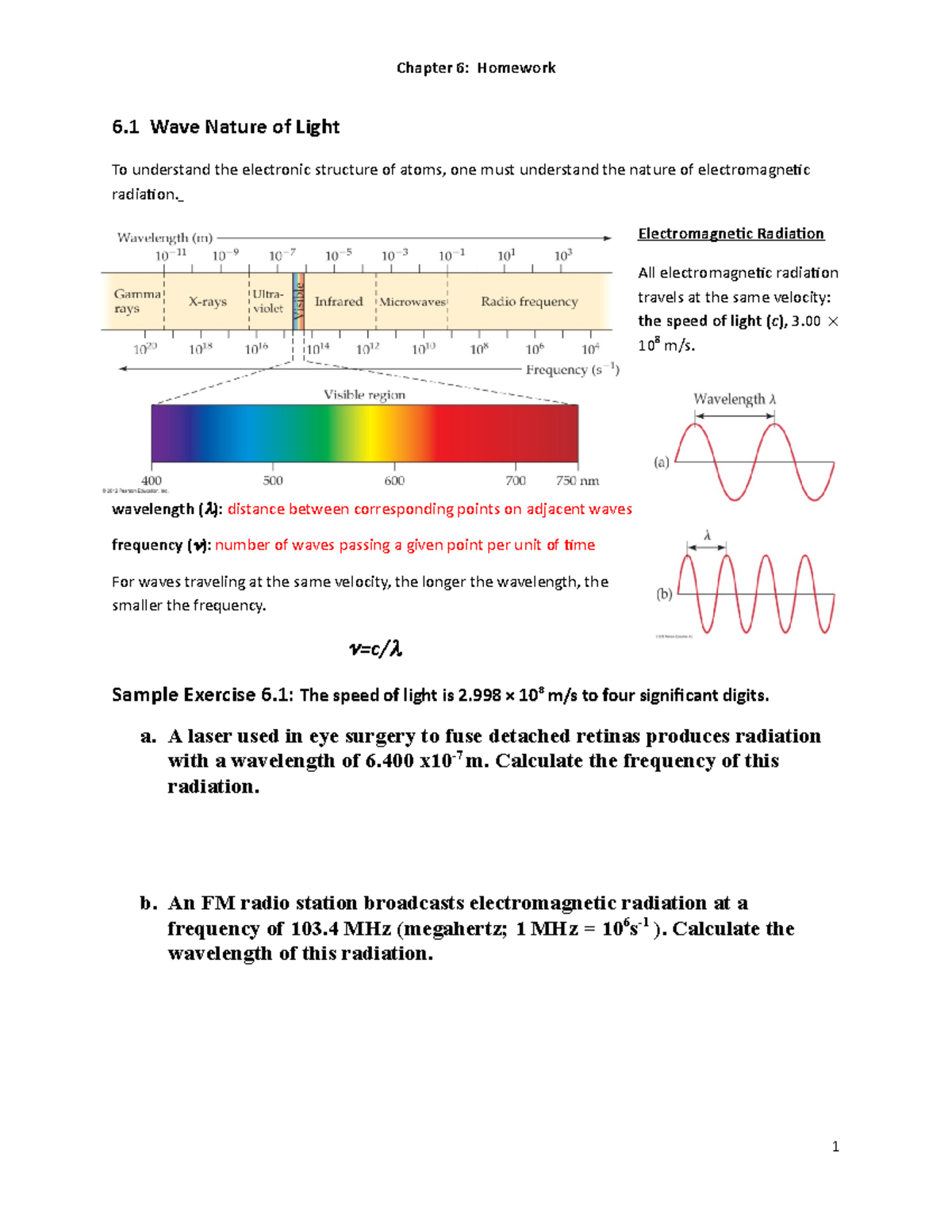 Chapter 6 student 2 - notes and practice - 6 Wave Nature of Light To ...