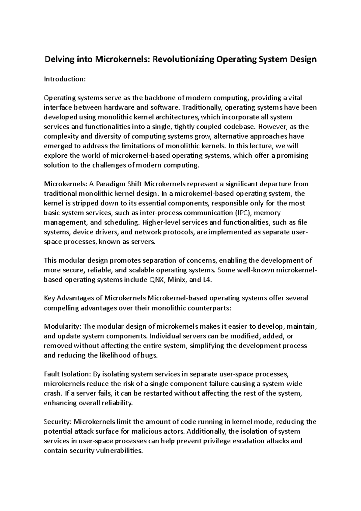 Delving Into Microkernels Revolutionizing Operating System Design Delving Into Microkernels