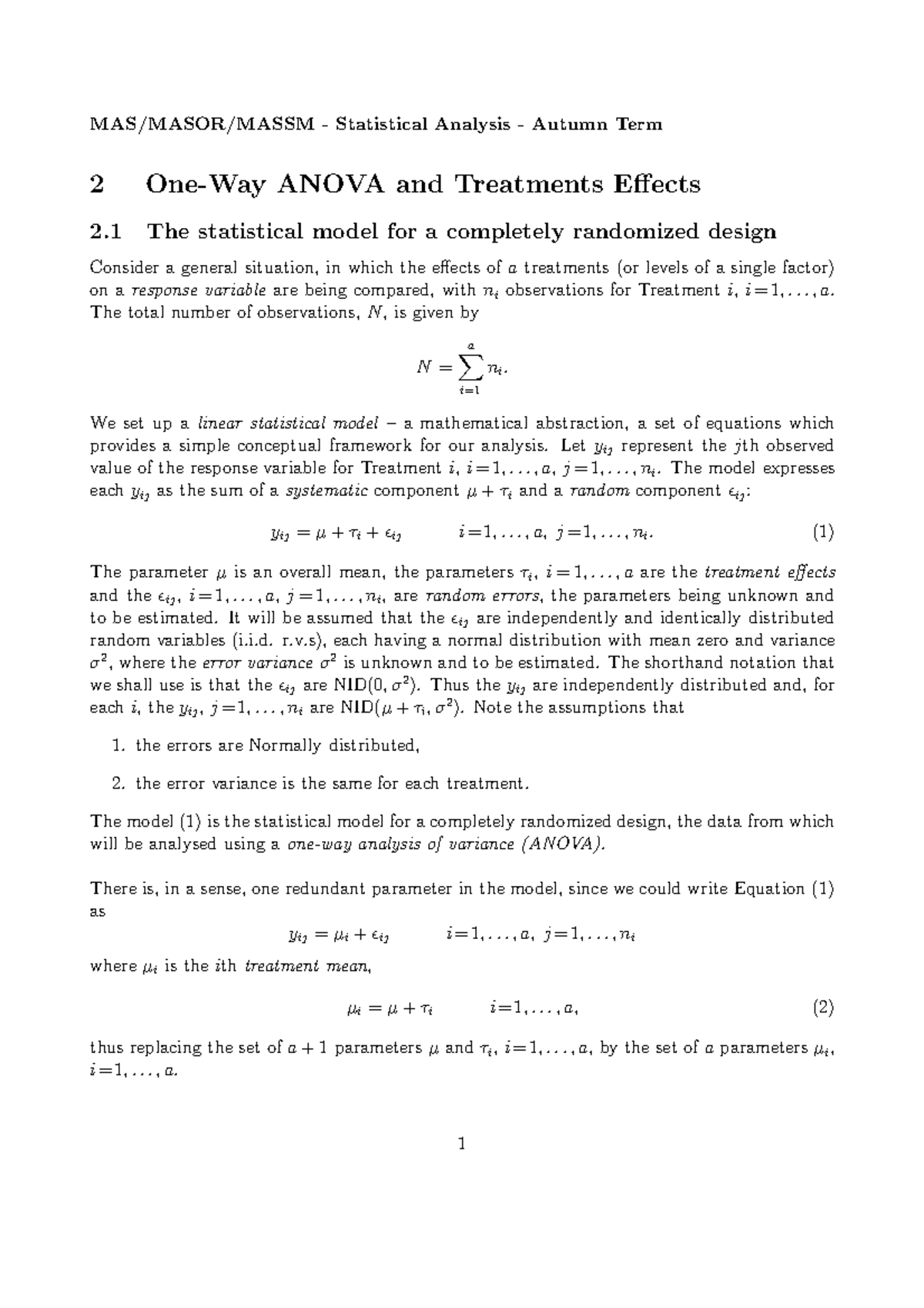Stat-Anal02 - Statistical analysis notes - MAS/MASOR/MASSM ...