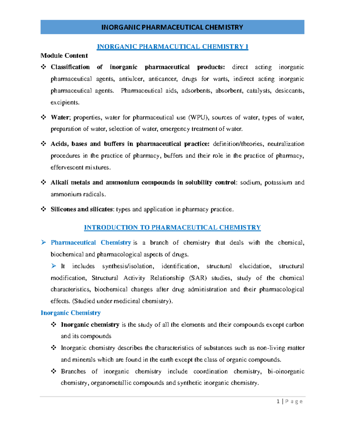 Pharmaceutical Chemistry Notes - INORGANIC PHARMACUTICAL CHEMISTRY I ...