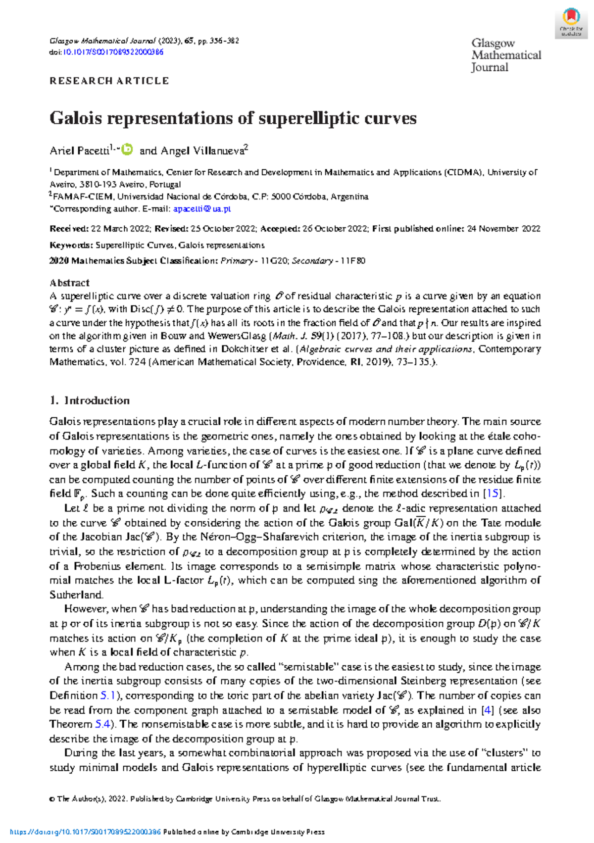Galois Representations Of Superelliptic Curves Glasgow Mathematical