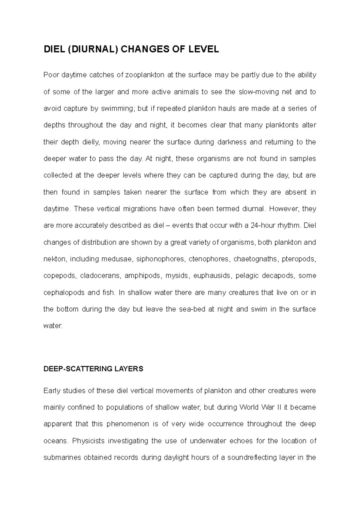 Lecture Notes DIEL ( Diurnal) Changes OF Level - DIEL (DIURNAL) CHANGES ...