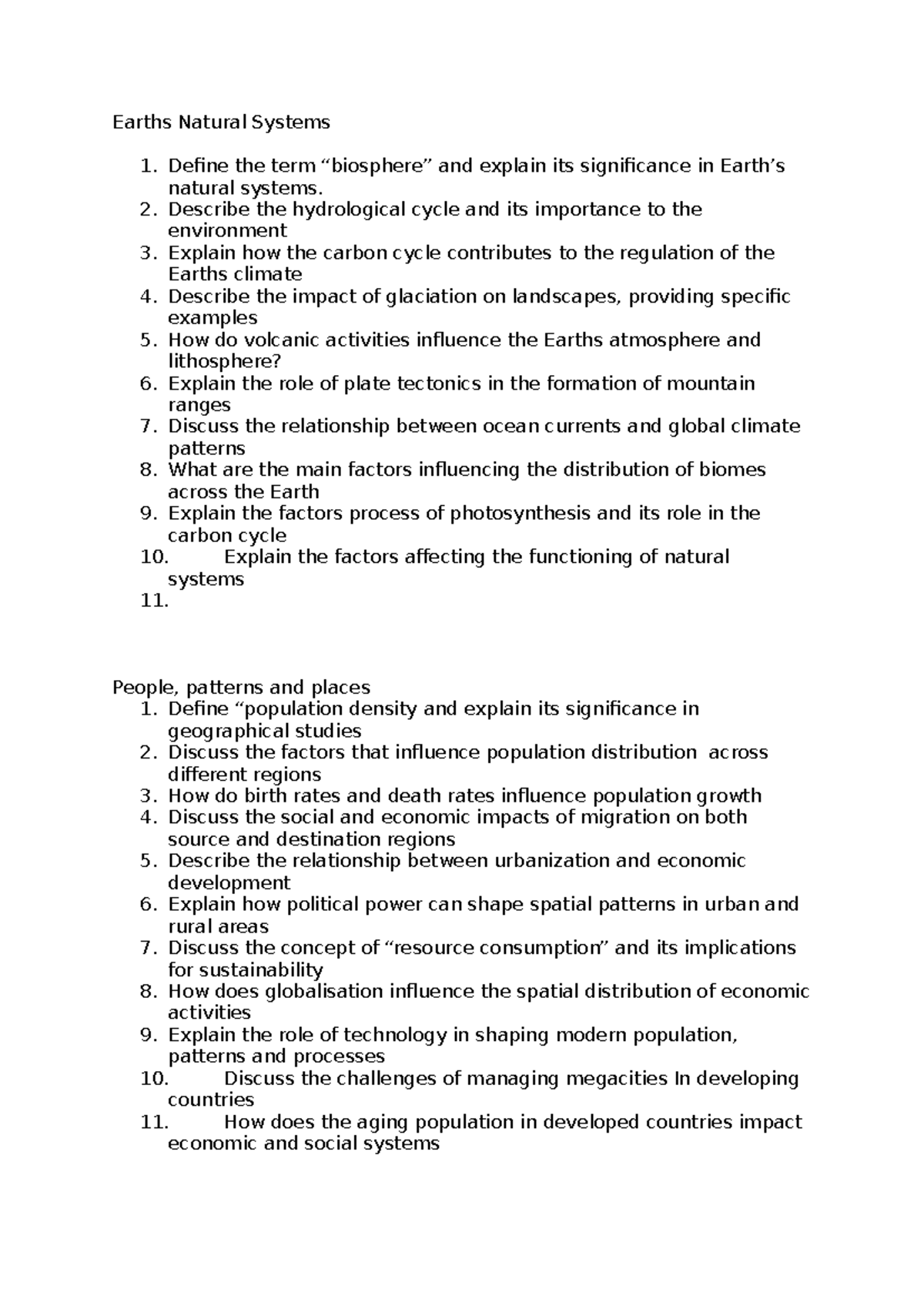 Geography consolidation - Earths Natural Systems 1. Define the term ...