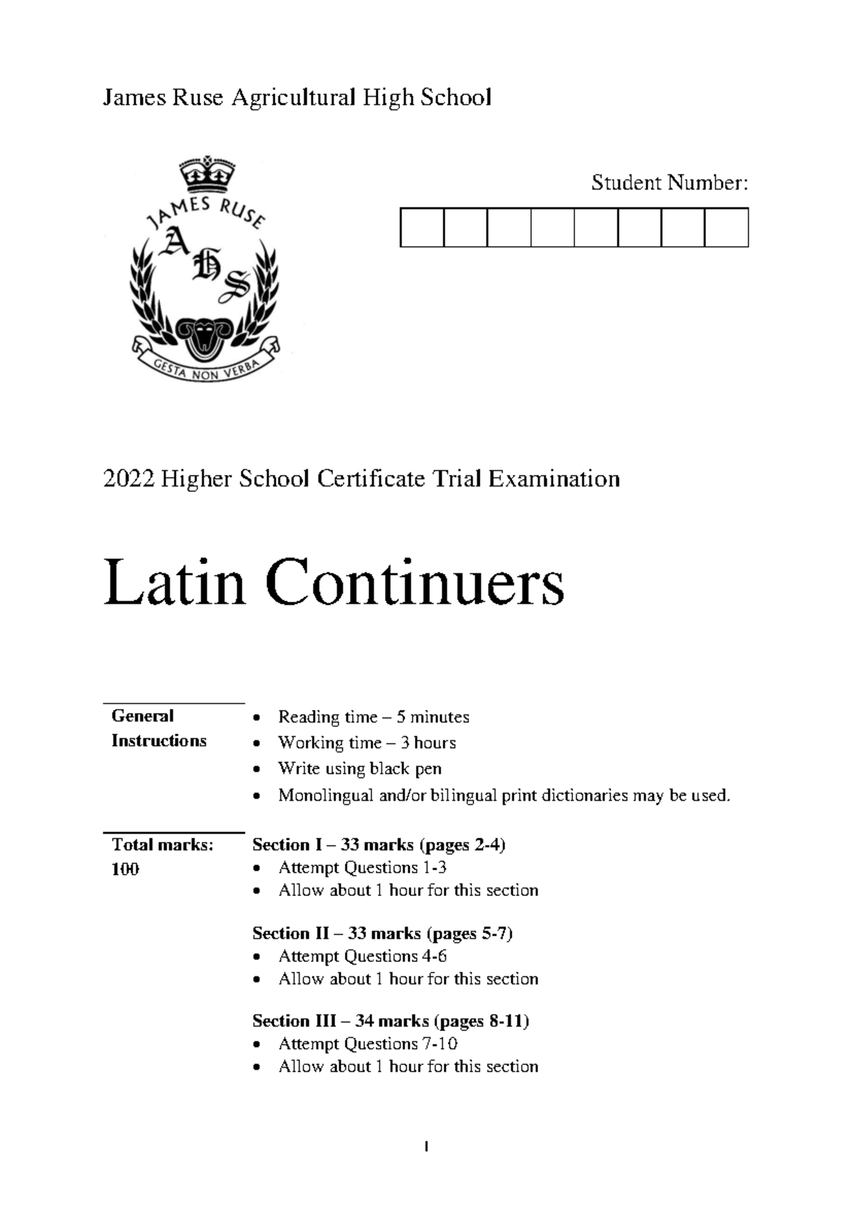 James Ruse Latin Continuers 2022 Trial Paper - James Ruse Agricultural ...