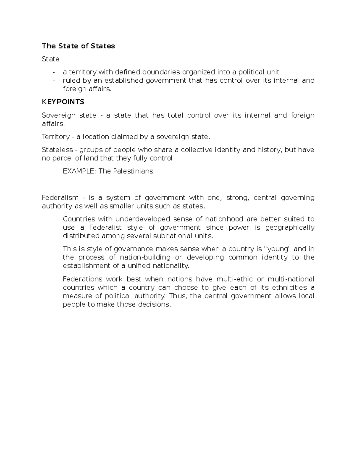FIRST YEAR - HUMAN GEOGRAPHY : The State of States - The State of ...