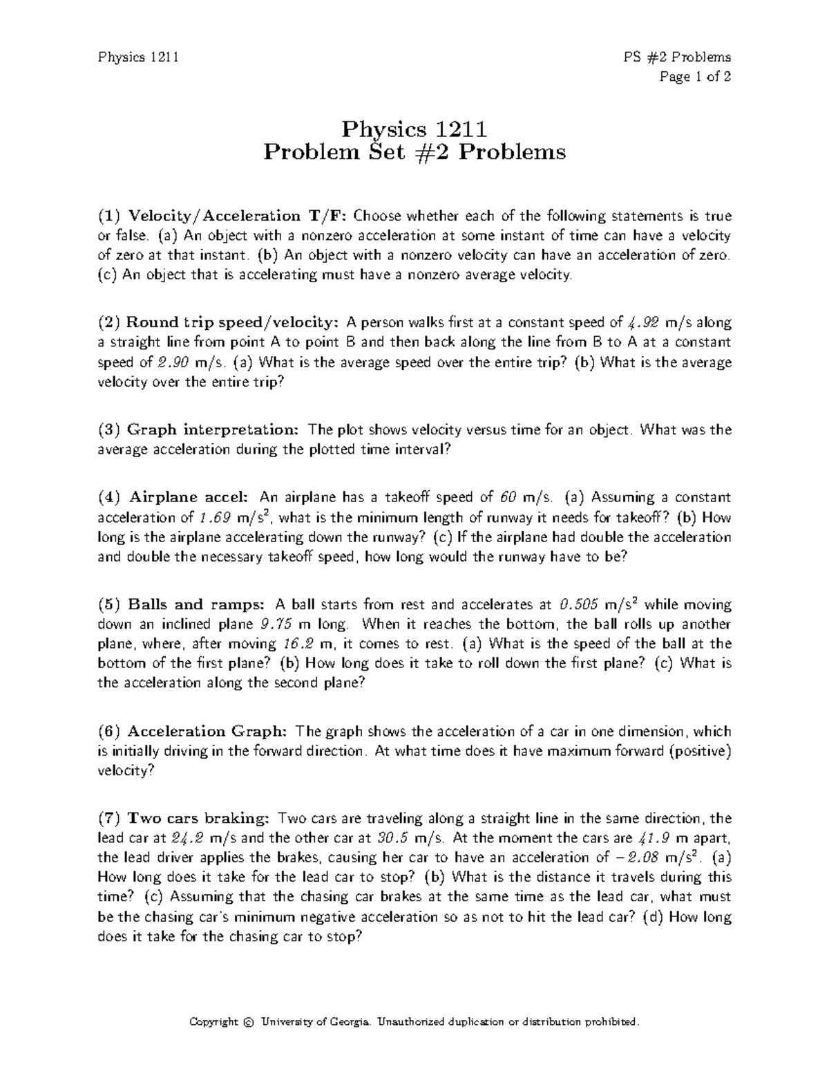 1211Problem Set 02 probs - Physics 1211 PS #2 Problems Page 1 of 2 ...