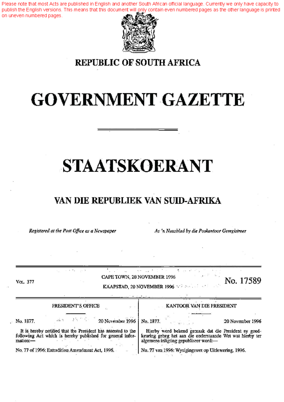 Act77of1996 - Legislation - REPUBLIC OF SOUTH AFRICA GOVERNMENT·GAZETTE ...