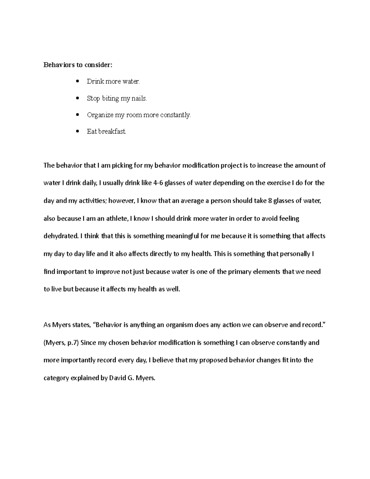 Behavior Modification Journal - Behaviors to consider: Drink more water ...