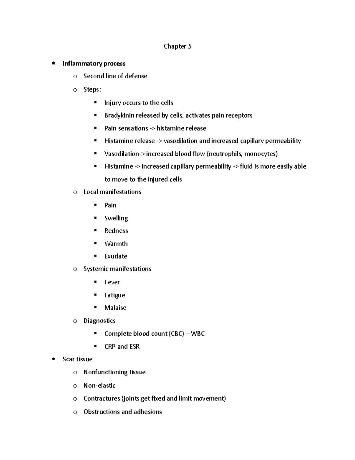 Chapters 5,6,7 - Chapter 5,6,7 notes - Chapter 5 Inflammatory process o ...