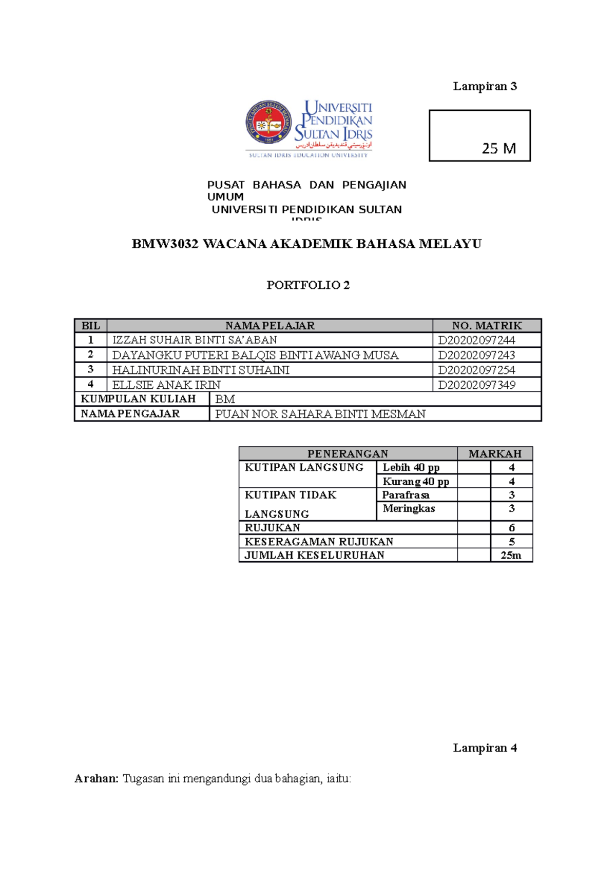 Portfolio 2 - well done - Lampiran 3 BMW3032 WACANA AKADEMIK BAHASA MELAYU PORTFOLIO 2 BIL NAMA ...