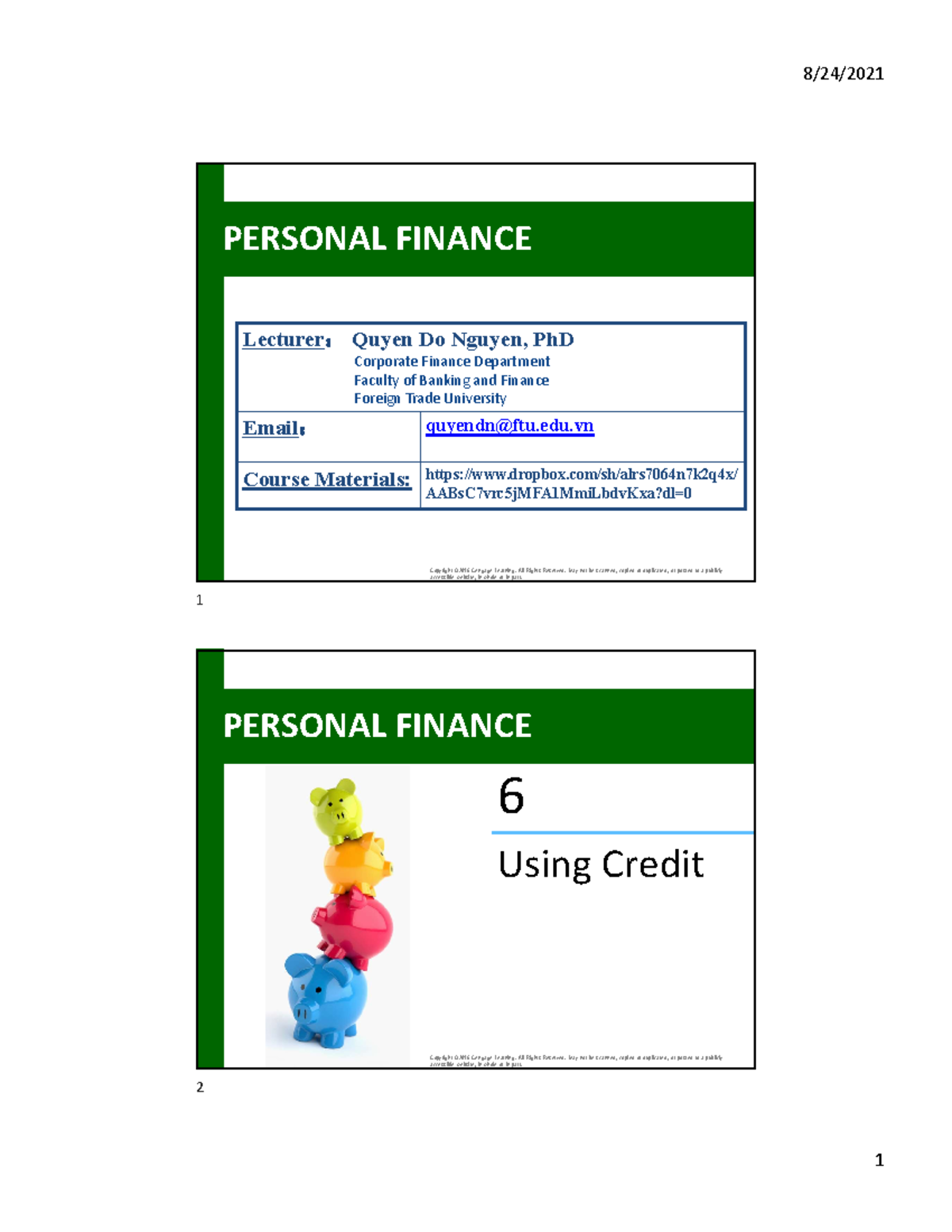 Lecture 6- Using credit - PERSONAL FINANCE Copyright ©2016 Cengage ...