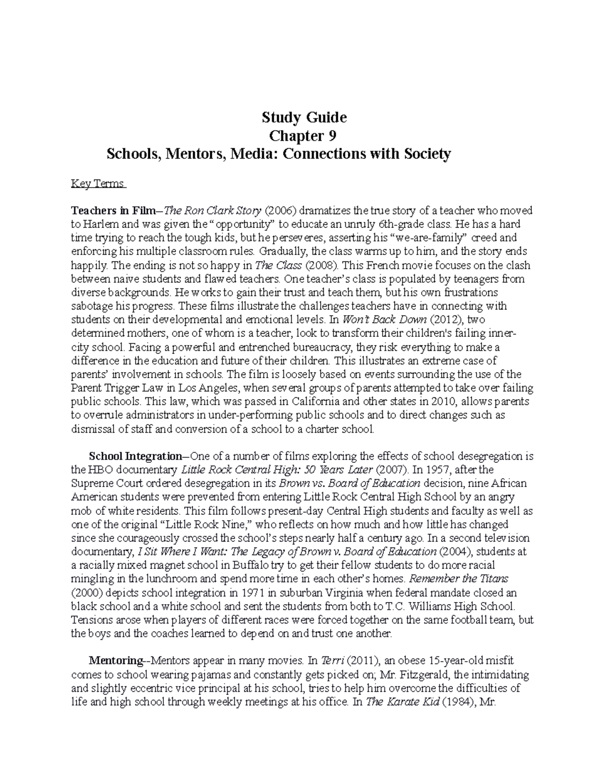 SOP3015 Chapter 9 - Study Guide Chapter 9 Schools, Mentors, Media ...