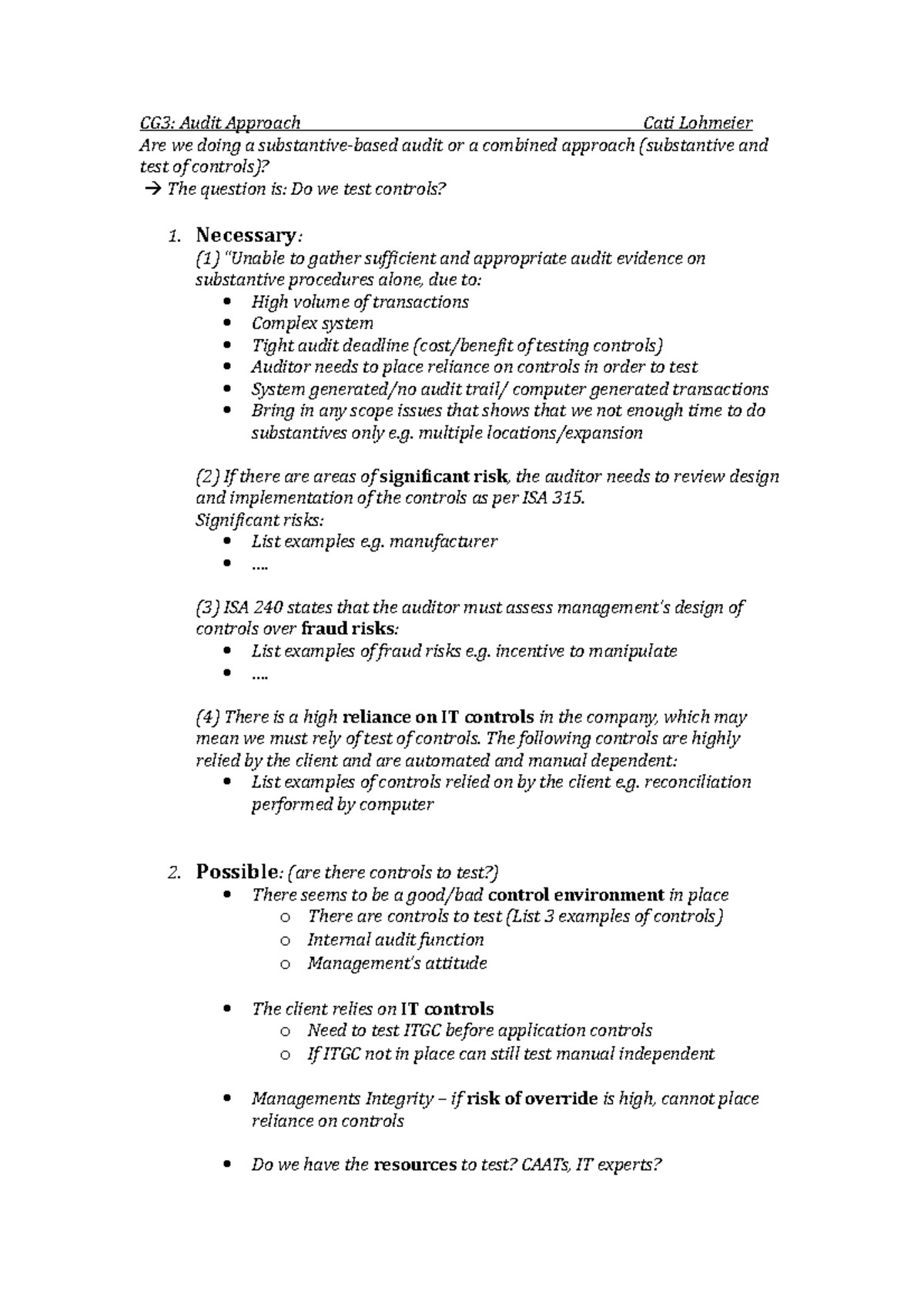 AUdit approach - CG3: Audit Approach Cati Lohmeier Are we doing a ...