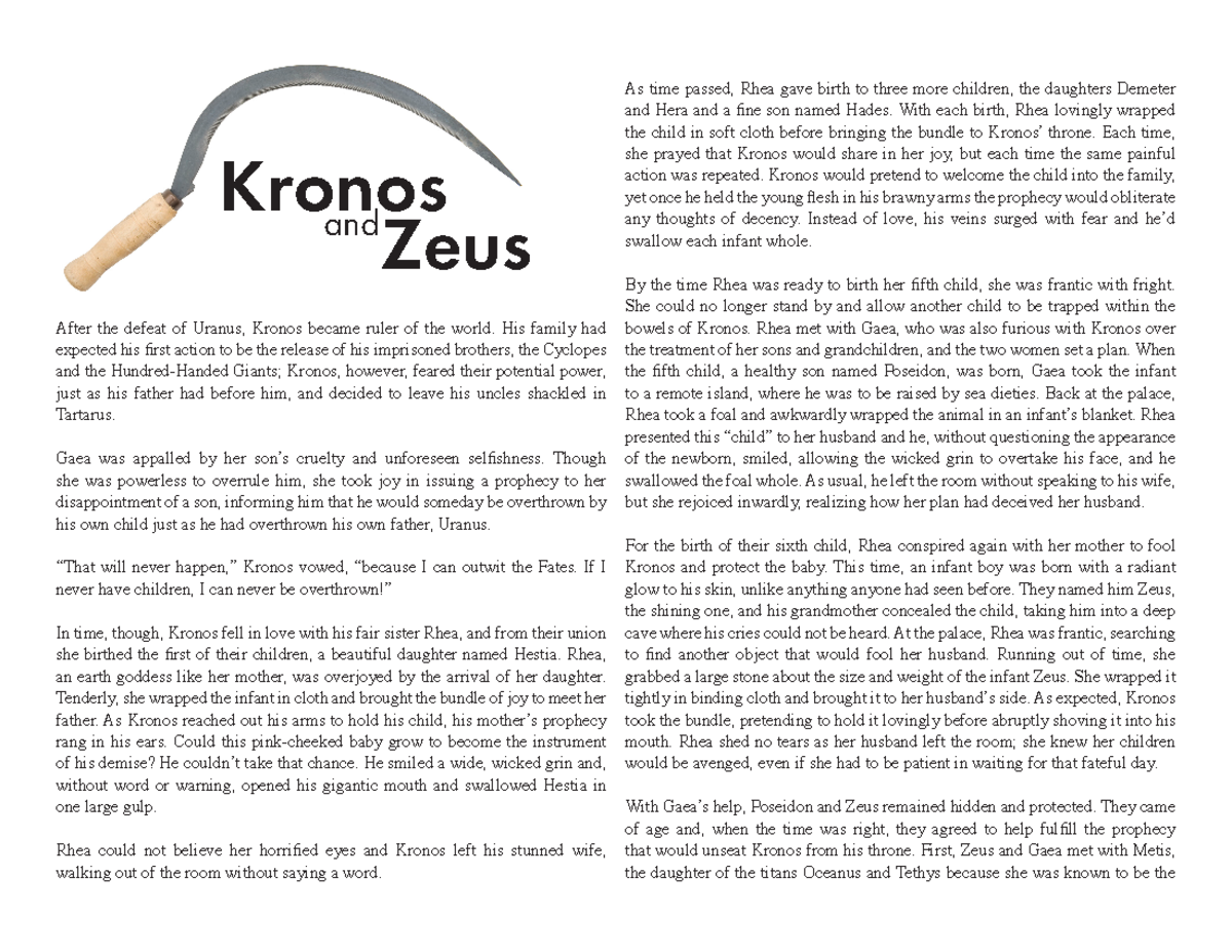 Kronosand Zeus - eng - and After the defeat of Uranus, Kronos became ...