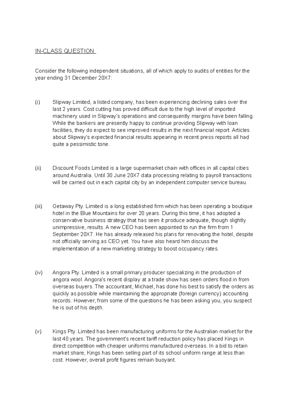 Unseen question - notes - IN-CLASS QUESTION Consider the following ...