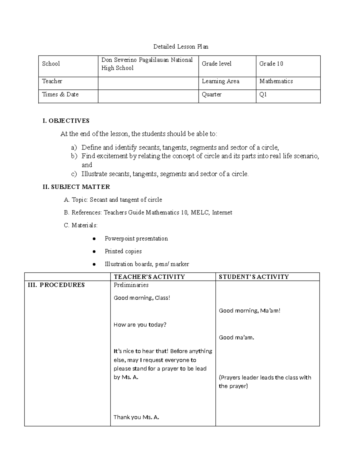 DLP- Julie ANN - dlp - Detailed Lesson Plan School Don Severino ...