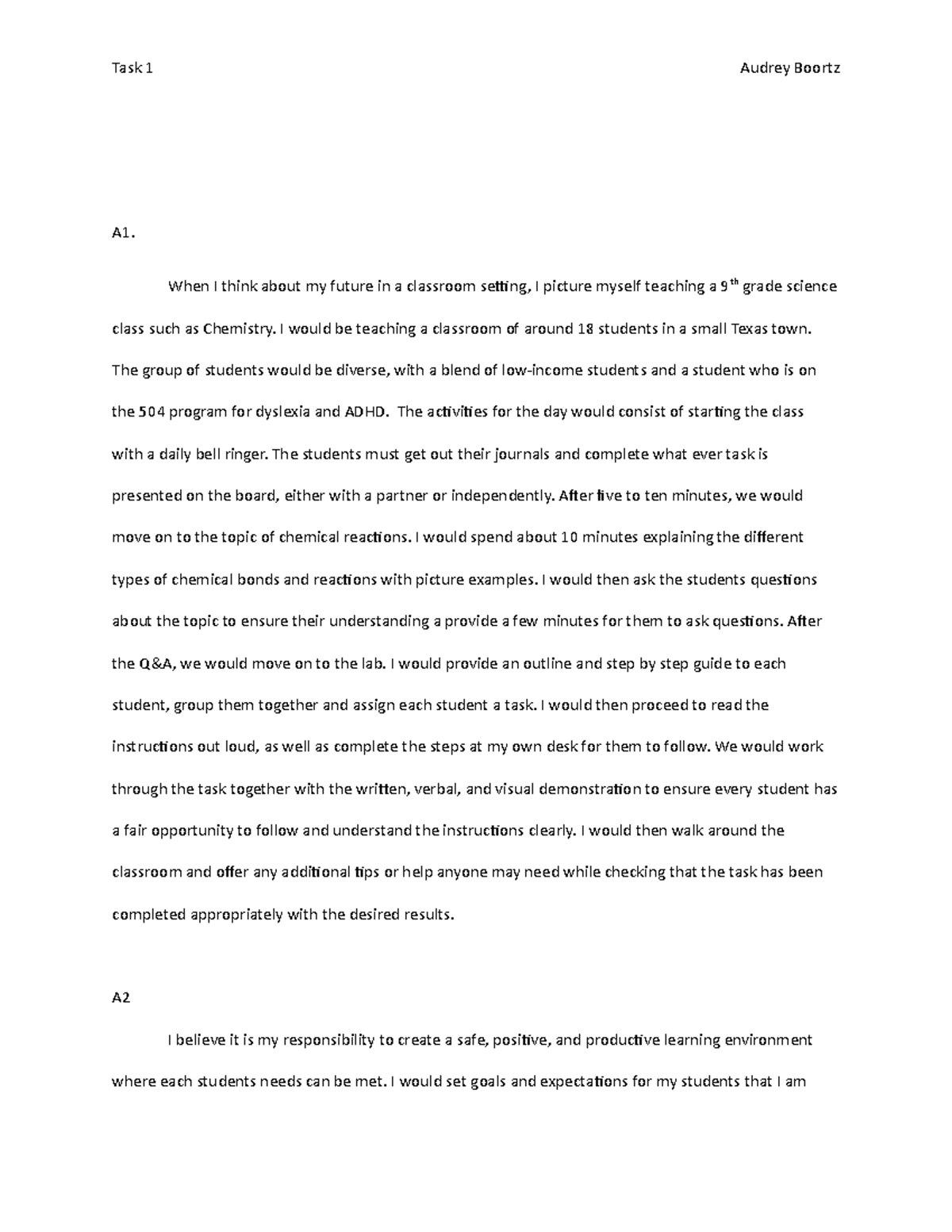 Task 1 D095 - Passing Task 1 - A1. When I think about my future in a ...